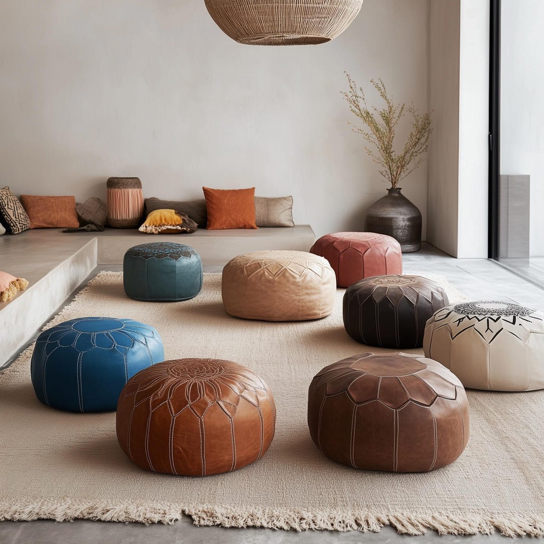 Handmade Leather Pouf, Moroccan Pouf, Ottoman Pouf, Unstuffed POUF ...