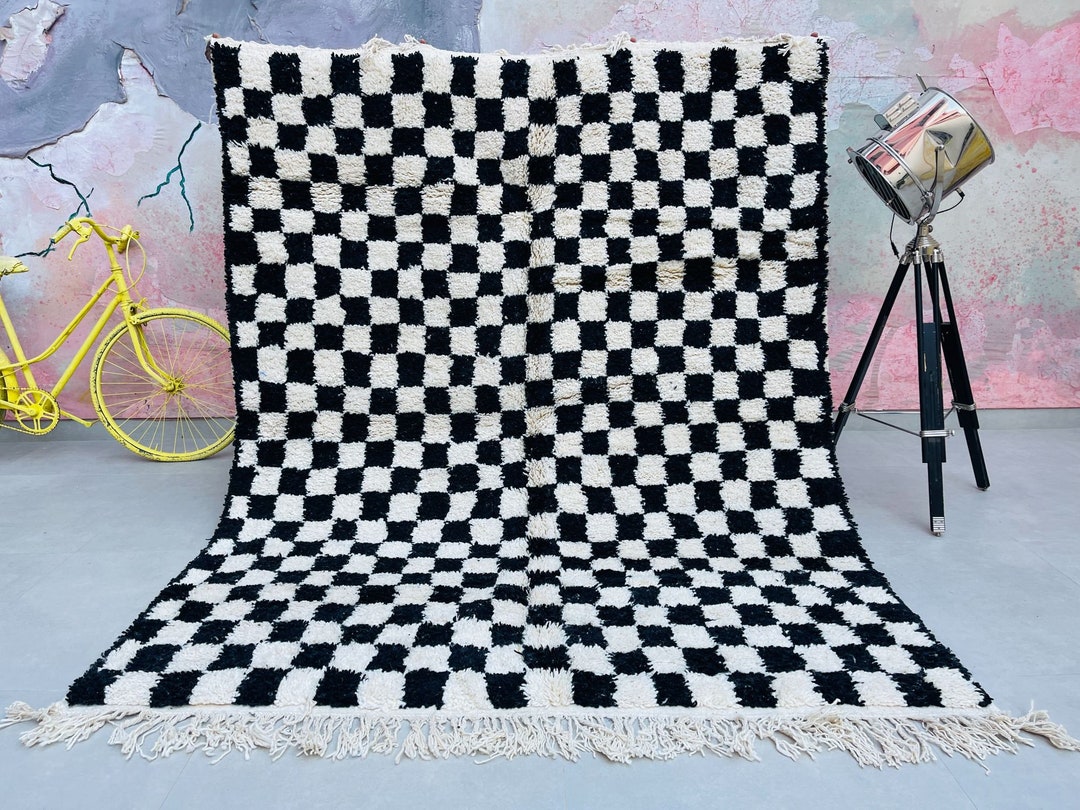 Large Black and White Checkered Rug, Moroccan Berber Checkered Rug ...
