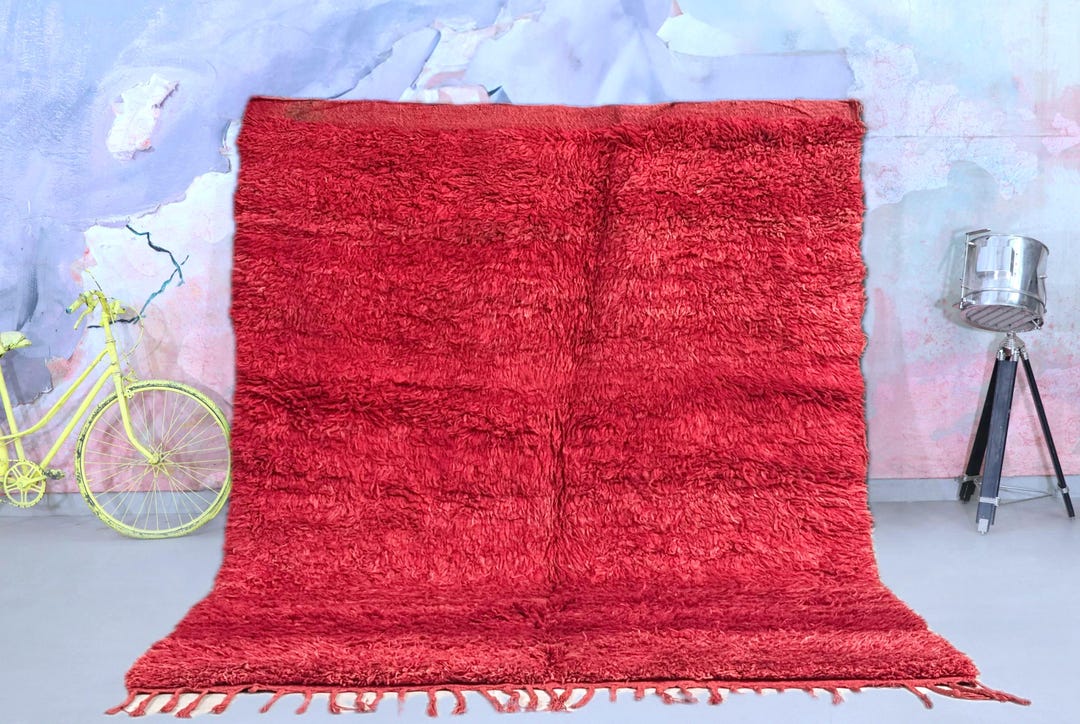Red Moroccan Rug 5x7 | Shaggy Berber Wool Rug | Handmade Carpet | Boho ...