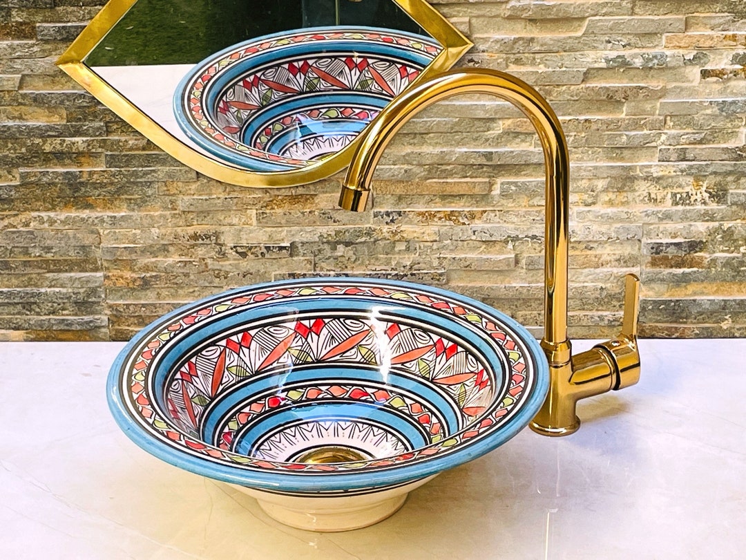 Artisan Mid-century Modern Ceramic Sink - Hand-painted Bathroom Art ...