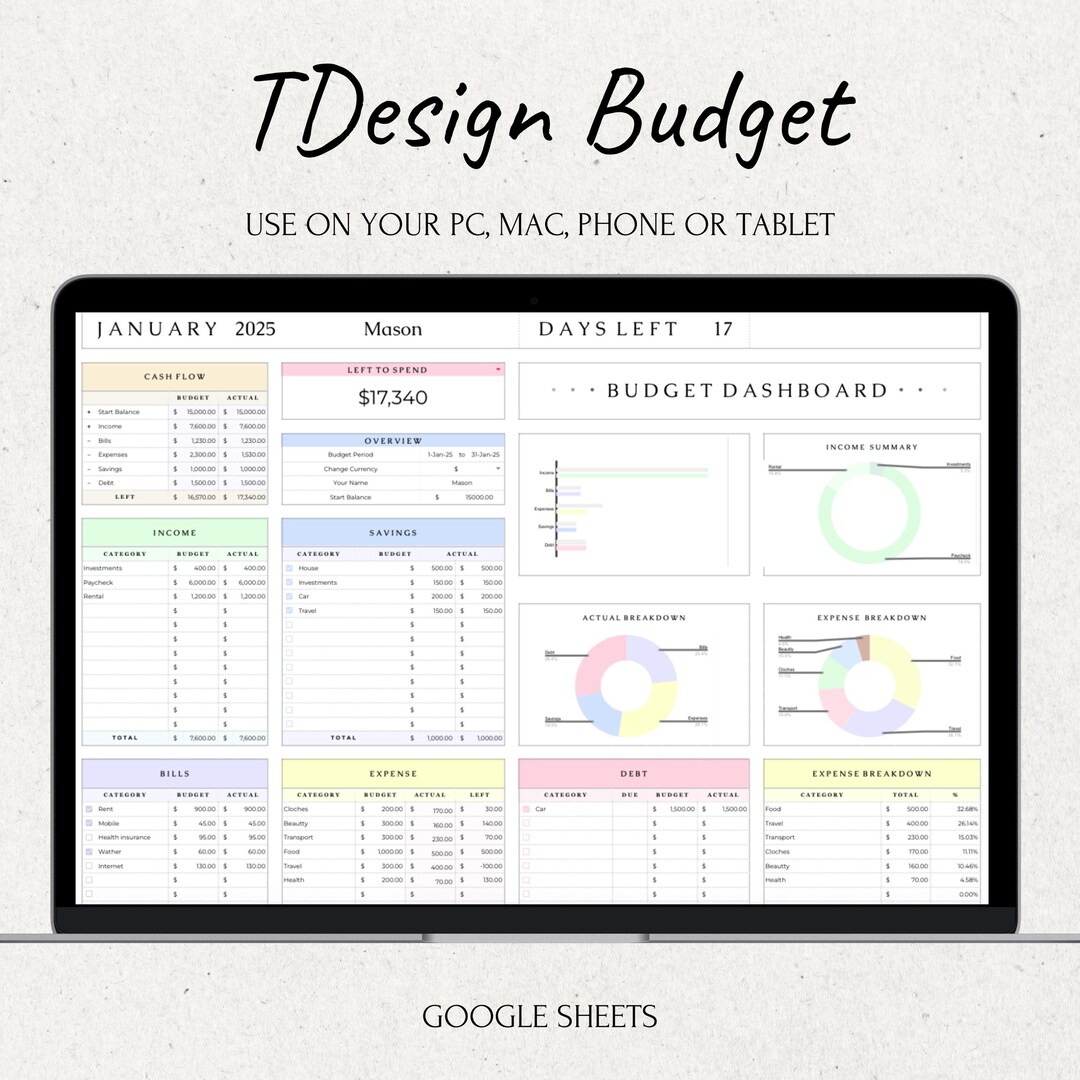 Budget Planner Google Sheet Monthly Budget Spreadsheet Paycheck Budget ...