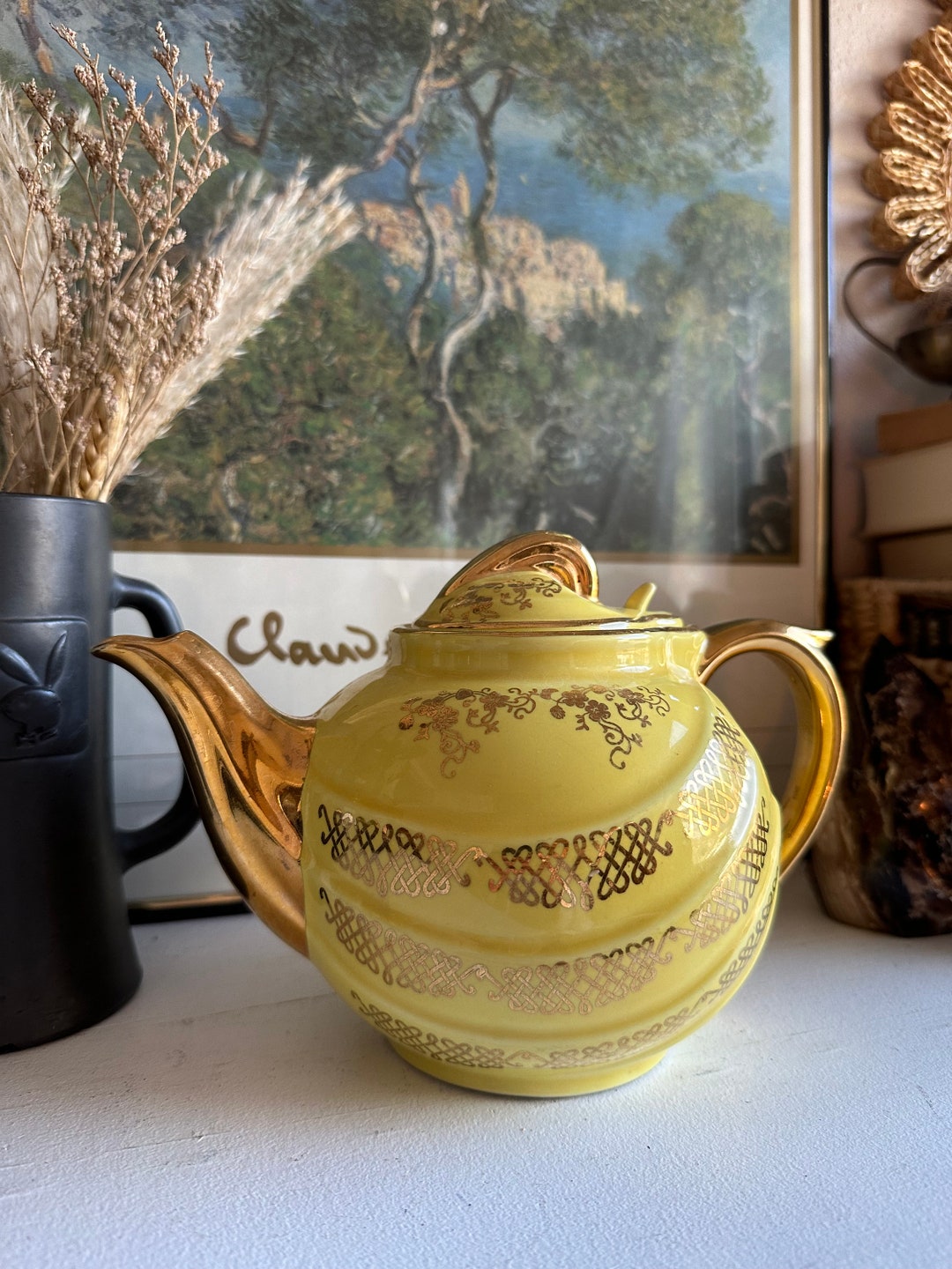 Vintage Hall Yellow & Gold Teapot - Etsy