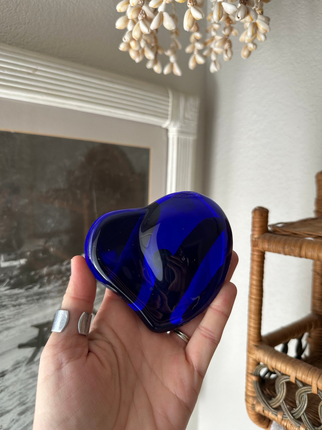 Tiffany & Co Blue Glass Heart Paperweight - Etsy