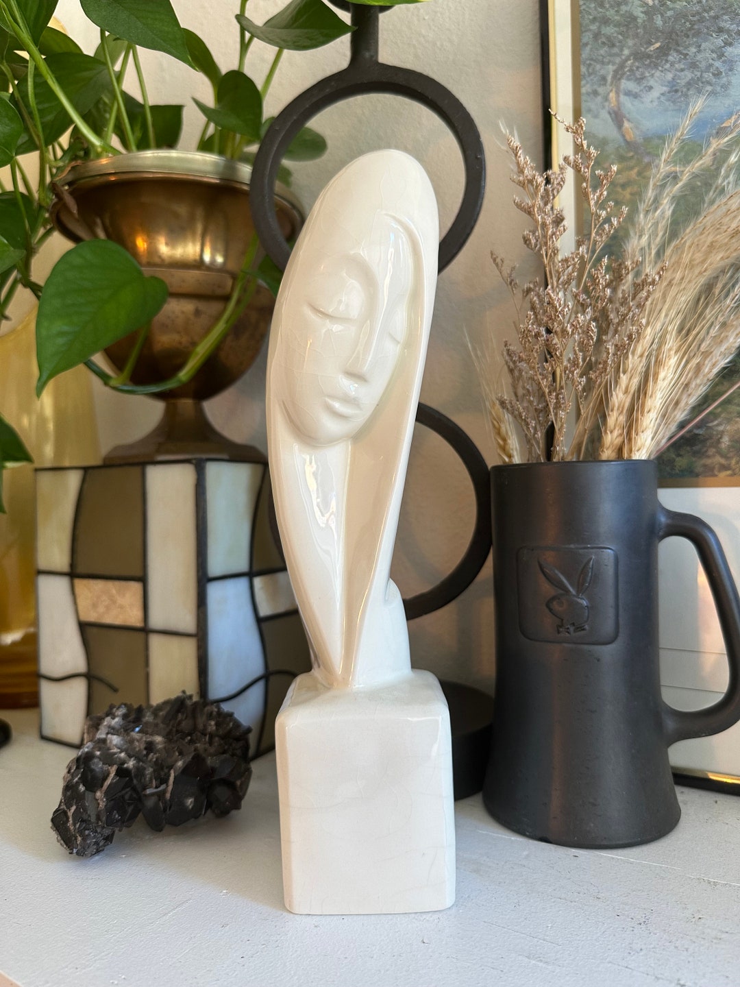 Ceramic Woman Face Figurine - Etsy