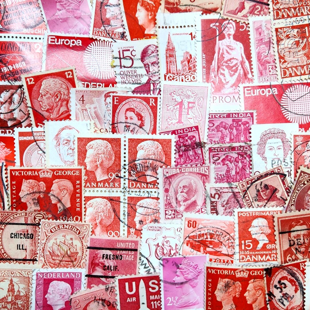 Reds & Pinks - Vintage Postage Stamps - Pack of 100 - Etsy