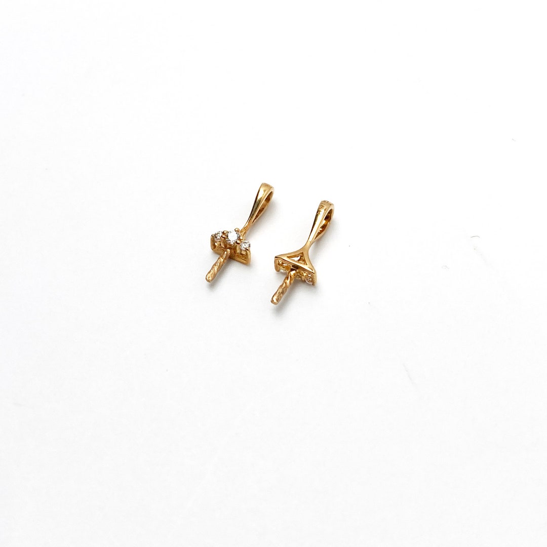 Solid 18K Gold Pearl Peg Bails Pin Pendants,drop Pendant Setting for ...