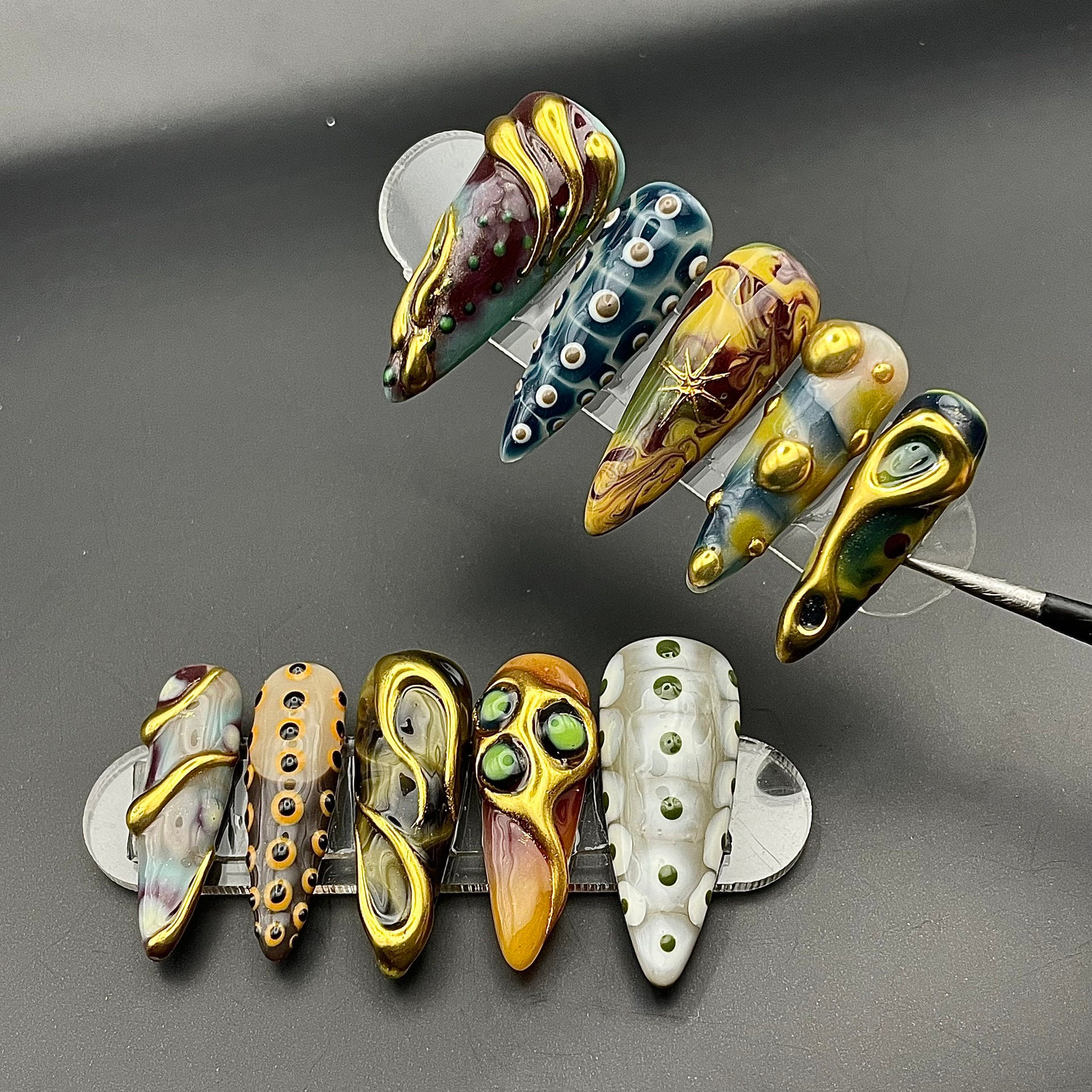 Handmade Gold Chrome Freestyle Press-on Nails – Mystery Land Collection ...