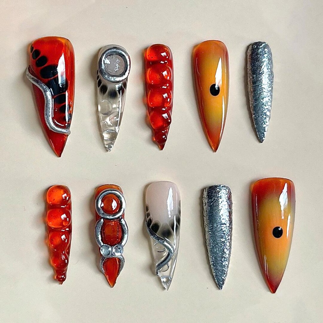 Futuristic Metal Freestyle Press on Nails - Fake Fingernails O34 - Etsy