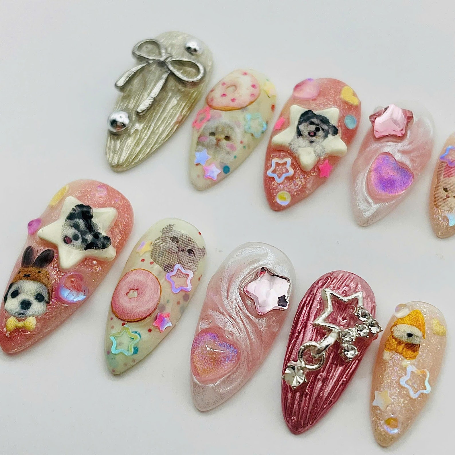 Handmade "the Cuties" Kawaii Cats & Dogs Lovers Press on Nails ...