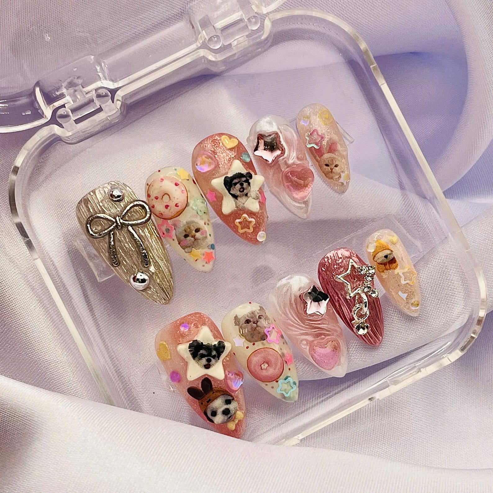 Handmade "the Cuties" Kawaii Cats & Dogs Lovers Press on Nails ...