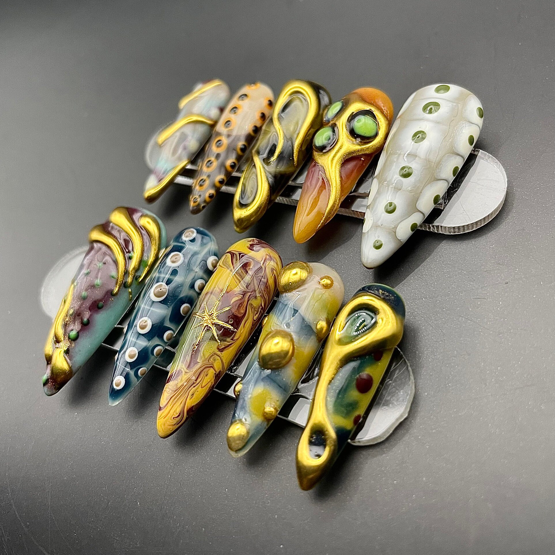 Handmade Gold Chrome Freestyle Press-on Nails – Mystery Land Collection ...