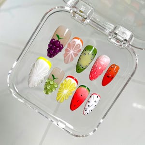 Handmade Colorful Fruit Press on Nails - 3D Reusable Fingernails ...