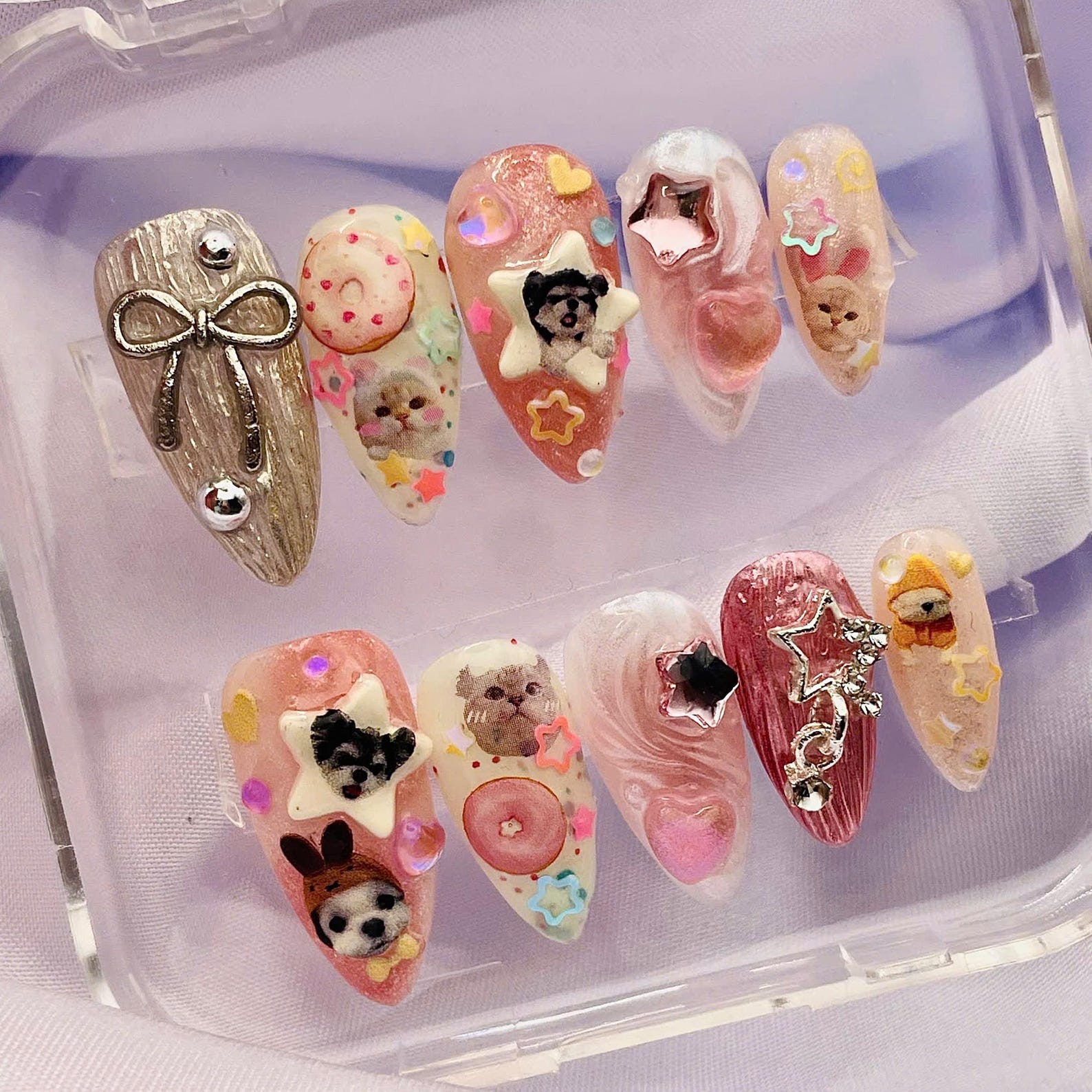 Handmade "the Cuties" Kawaii Cats & Dogs Lovers Press on Nails ...
