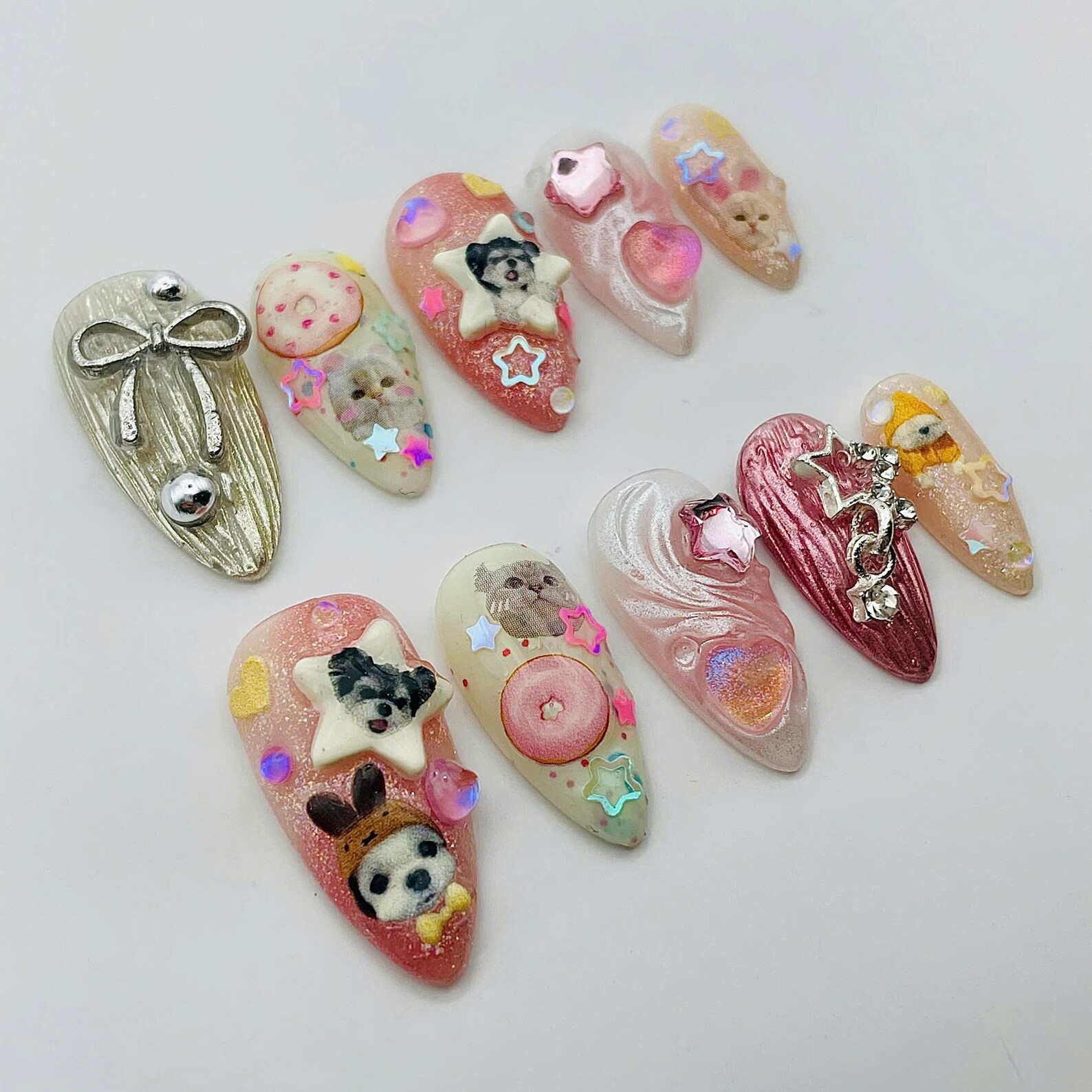Handmade "the Cuties" Kawaii Cats & Dogs Lovers Press on Nails ...