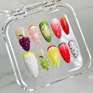 Handmade Colorful Fruit Press on Nails - 3D Reusable Fingernails ...