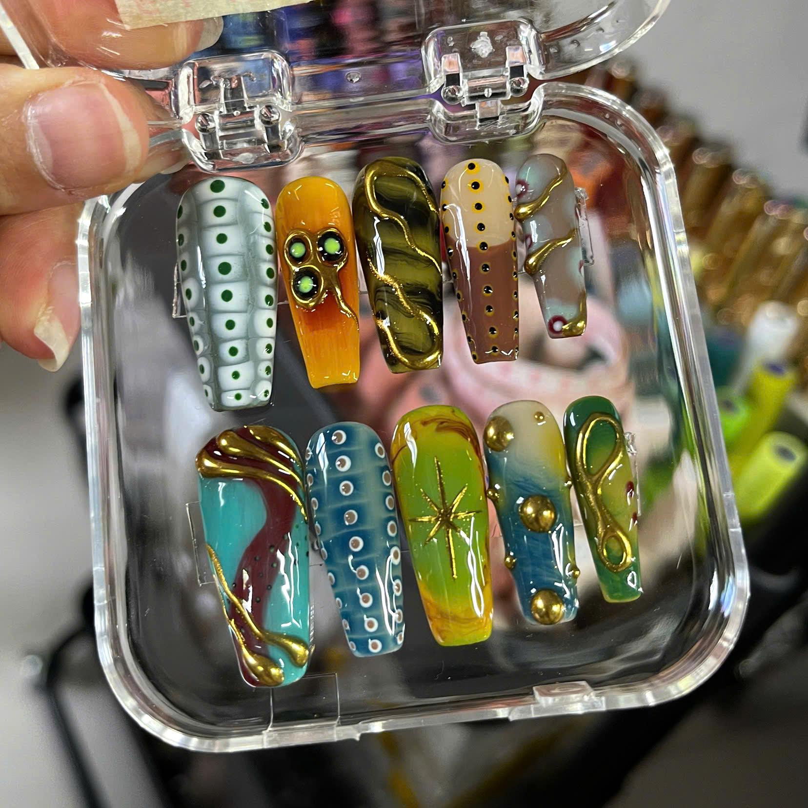 Handmade Gold Chrome Freestyle Press-on Nails – Mystery Land Collection ...