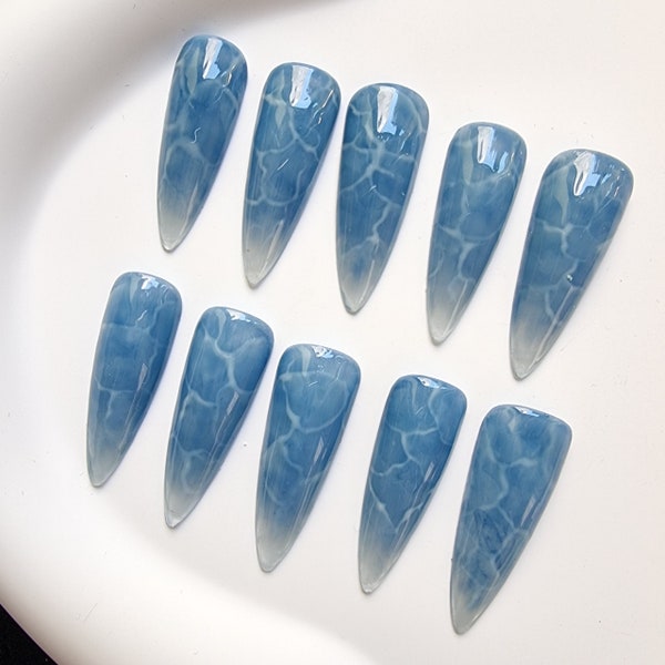 Blue Fake Nails - Etsy