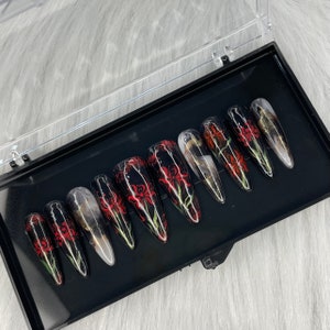 Red Spider Lilly Watercolor Press on Nails - Handmade Elegant Flower ...
