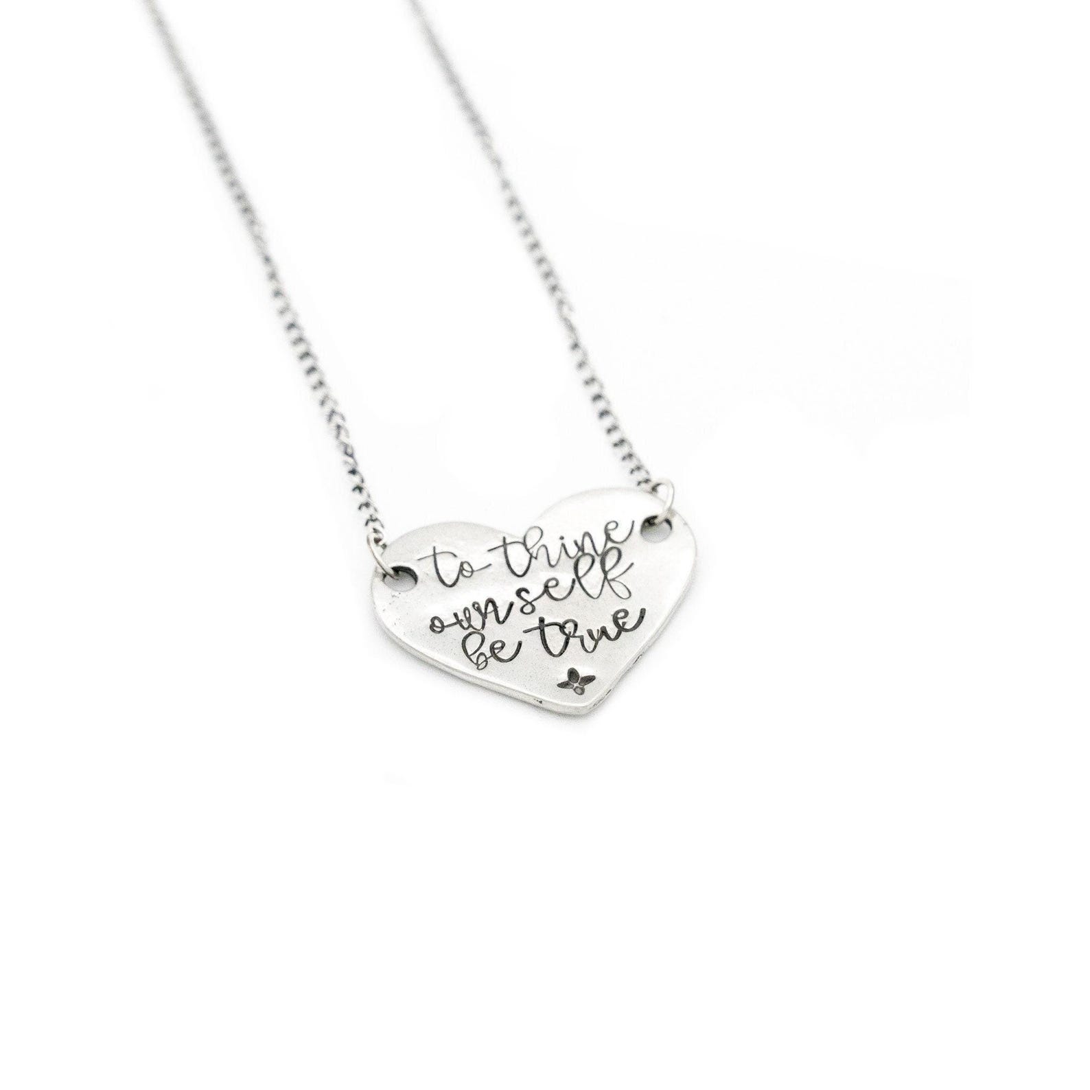 Hand Stamped Heart Necklace, Shakespeare Hamlet Quote, Pewter Book ...