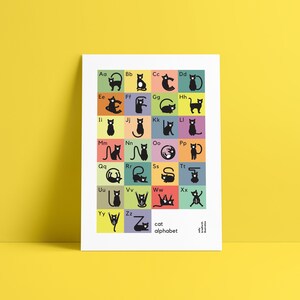 Cat Alphabet Poster / A4 Print / Cute Retro Educational ABC Wall Chart ...