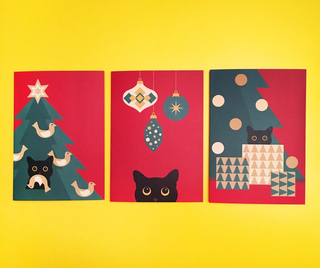 Catty Christmas Card / 1 X A6 Greetings Card / Cute Retro Cards for Cat ...