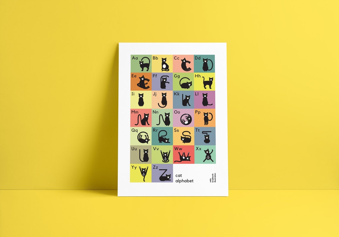 Cat Alphabet Poster / A4 Print / Cute Retro Educational ABC | Etsy