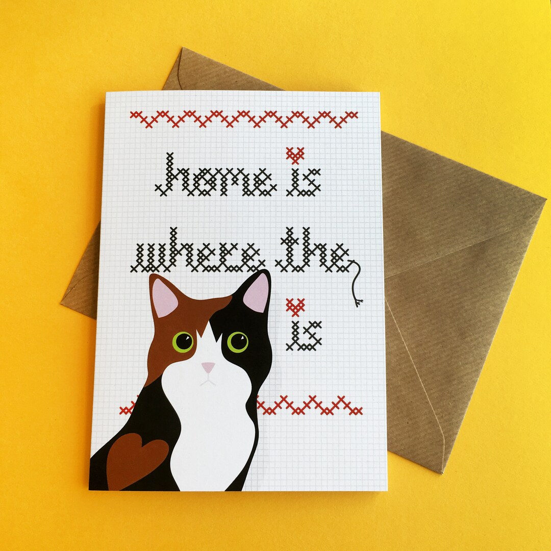 Home is Where the Cat is / Cute Funny Cat Greetings Card / - Etsy