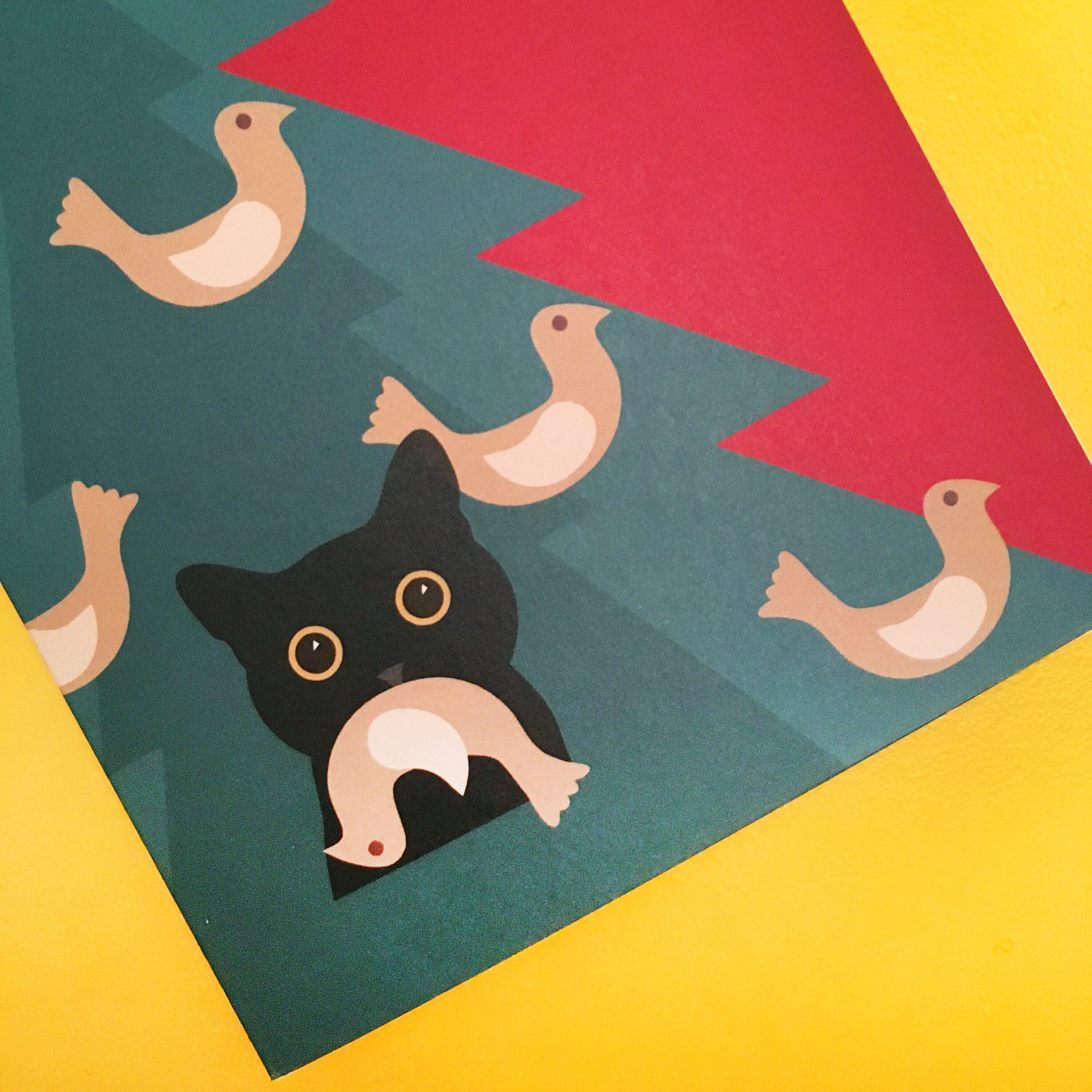 Catty Christmas Card / 1 X A6 Greetings Card / Cute Retro Cards for Cat ...