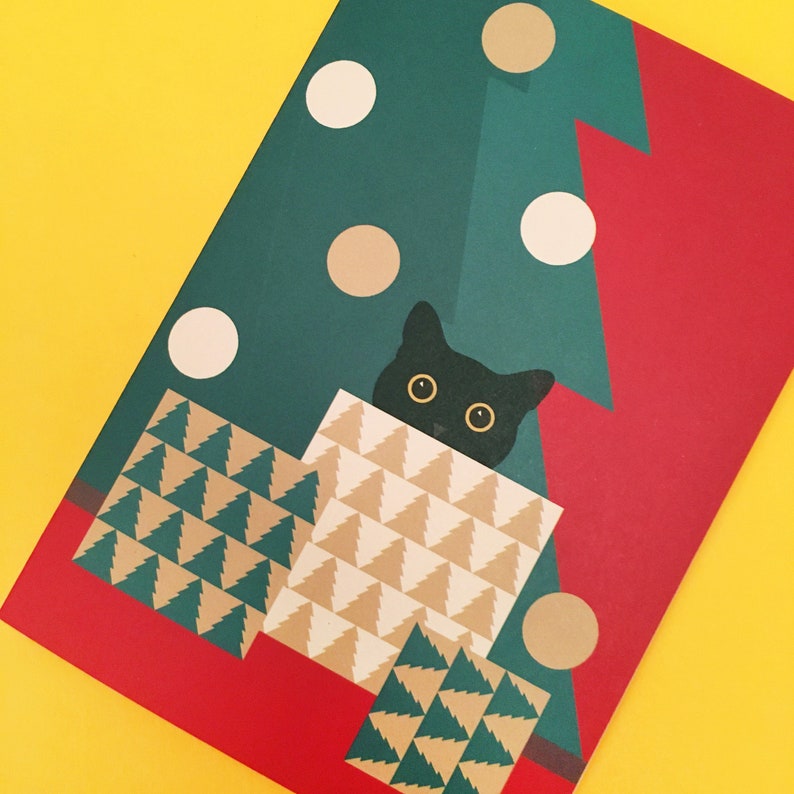 Catty Christmas Card / 1 X A6 Greetings Card / Cute Retro Cards for Cat ...