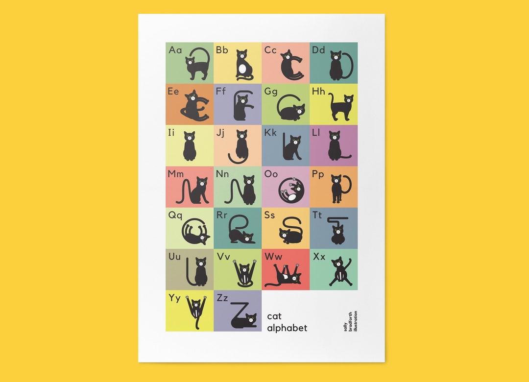 Cat Alphabet Poster / A4 Print / Cute Retro Educational ABC Wall Chart ...