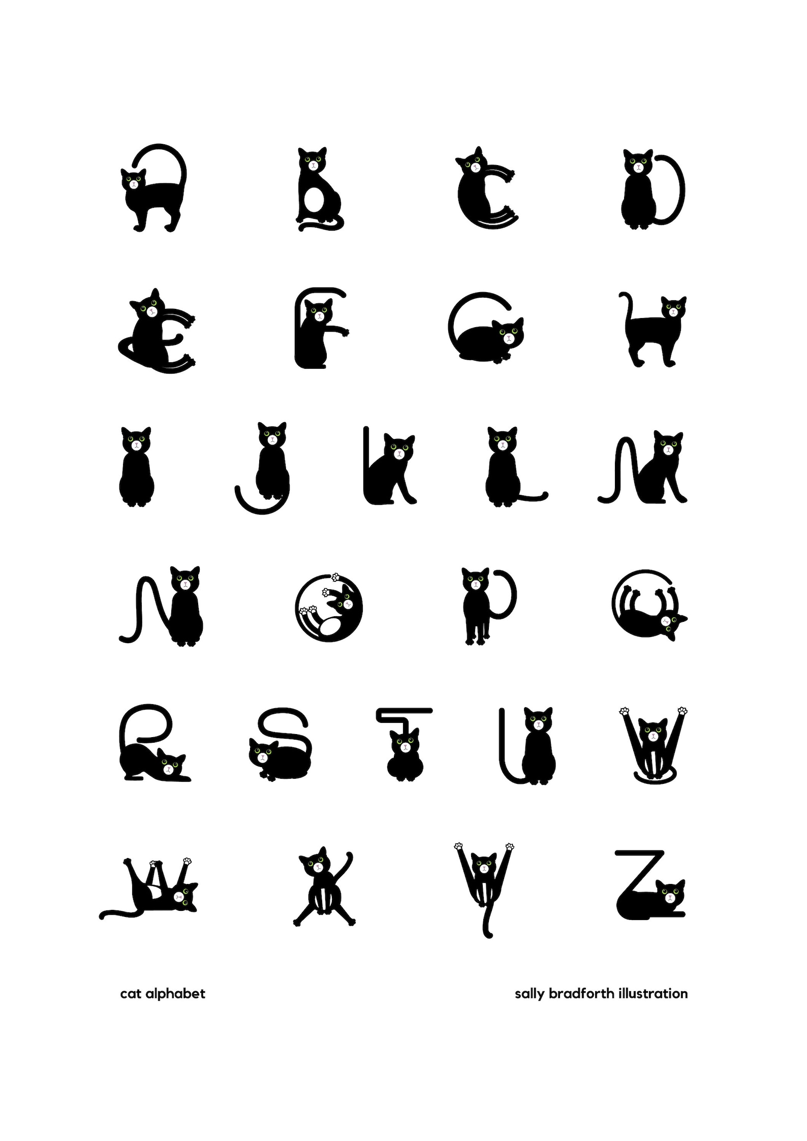 Cat Alphabet Poster / Wall Art for Cat Lovers / Cute Sampler Style ...