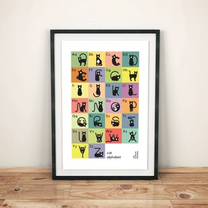 Cat Alphabet Poster / A4 Print / Cute Retro Educational ABC Wall Chart ...