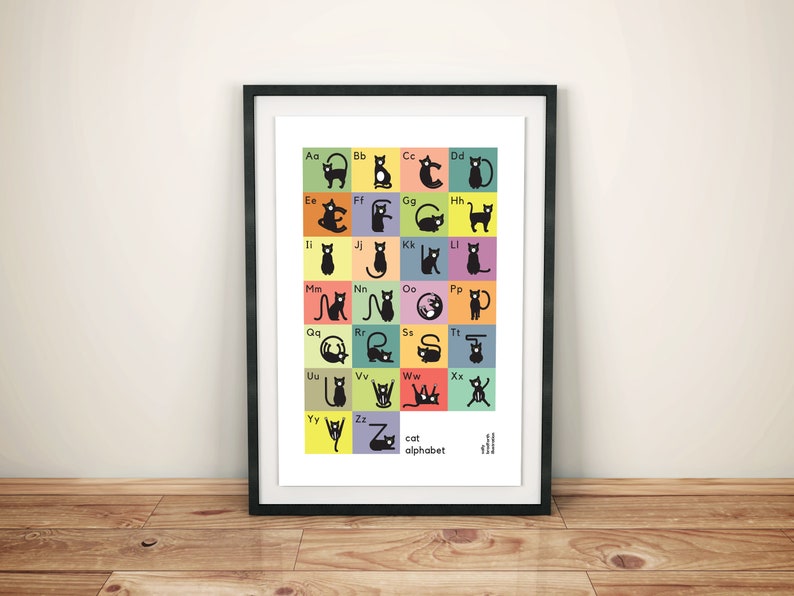 Cat Alphabet Poster / A4 Print / Cute Retro Educational ABC | Etsy