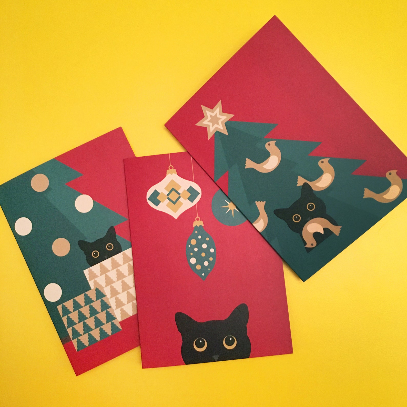 Catty Christmas Card / 1 X A6 Greetings Card / Cute Retro Cards for Cat ...