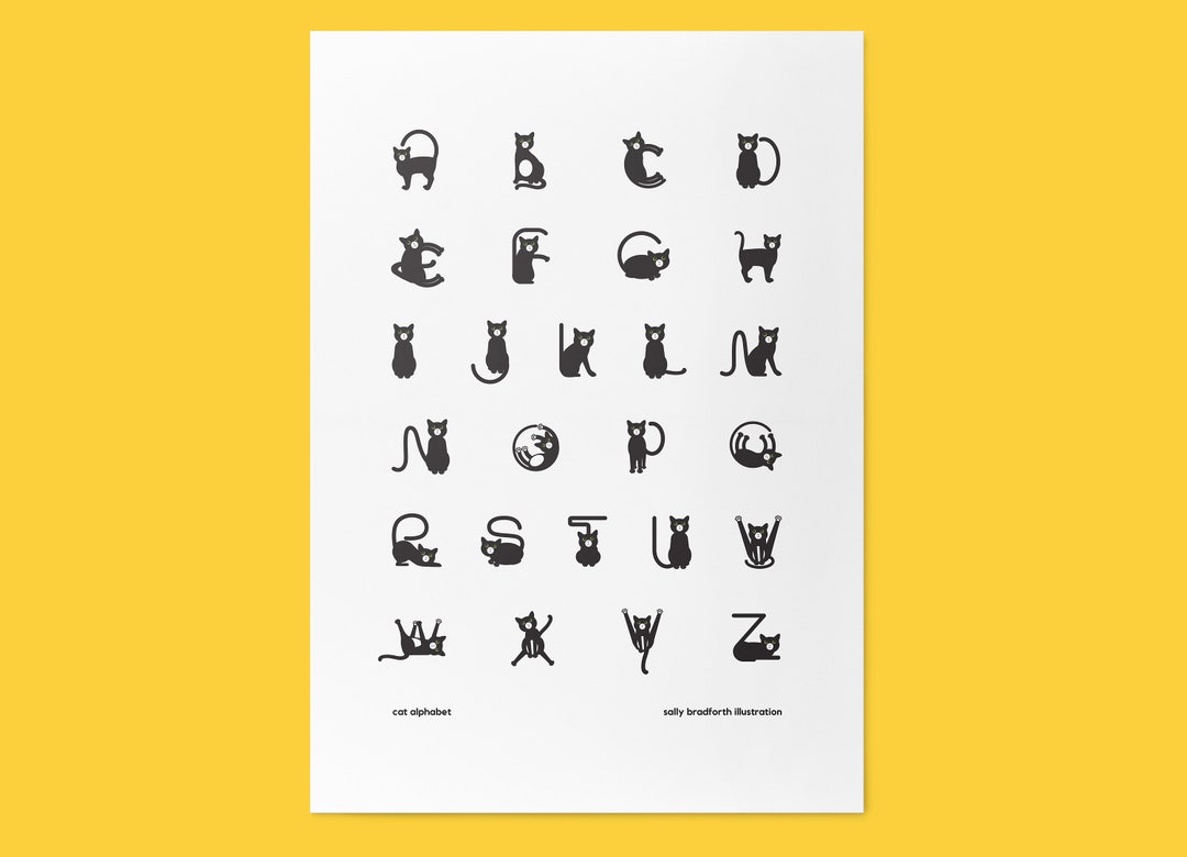 Cat Alphabet Poster / Wall Art for Cat Lovers / Cute Sampler Style ...