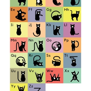 Cat Alphabet Poster / A4 Print / Cute Retro Educational ABC Wall Chart ...