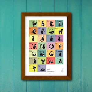 Cat Alphabet Poster / A4 Print / Cute Retro Educational ABC Wall Chart ...