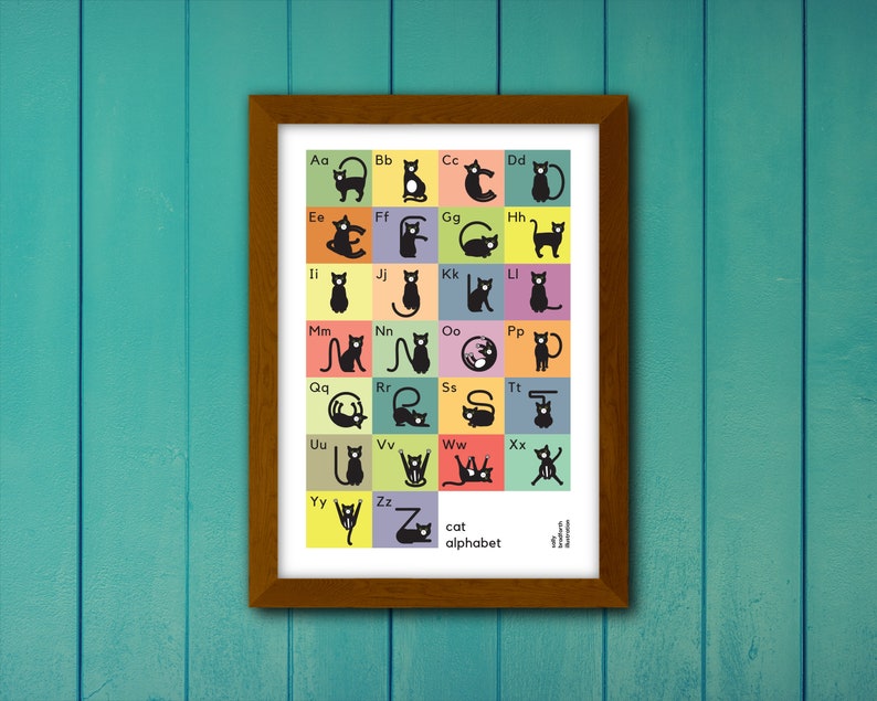 Cat Alphabet Poster / A4 Print / Cute Retro Educational ABC - Etsy