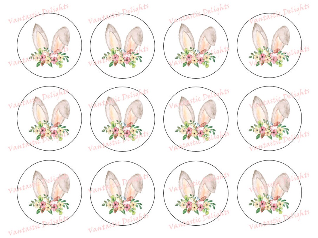 PRINTABLE Bunny, Easter, Bunny Ears, Flowers, Watercolor, Cupcake ...