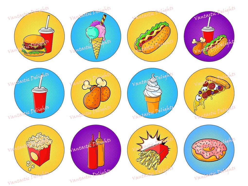 PRINTABLE Junk Food Pop Art Burger Hot Dog Soda Pizza - Etsy Australia