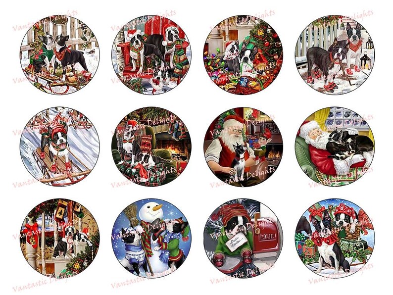 PRINTABLE Boston Terrier, Christmas, Cupcake Toppers, 2 Inches, Pdf ...