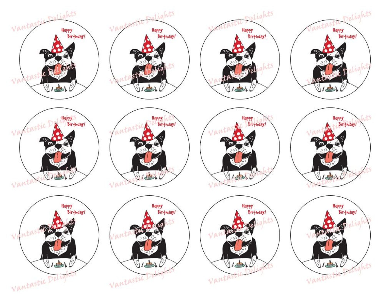 PRINTABLE Boston Terrier Happy Birthday Cupcake Toppers | Etsy