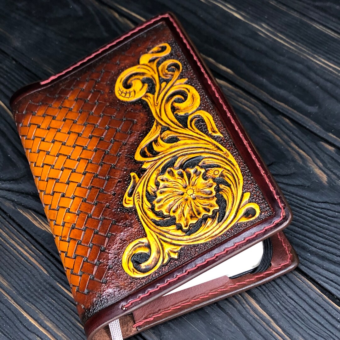 Hand Tooled Leather Pocket Notebook Cover: Floral Moleskine Cahier ...