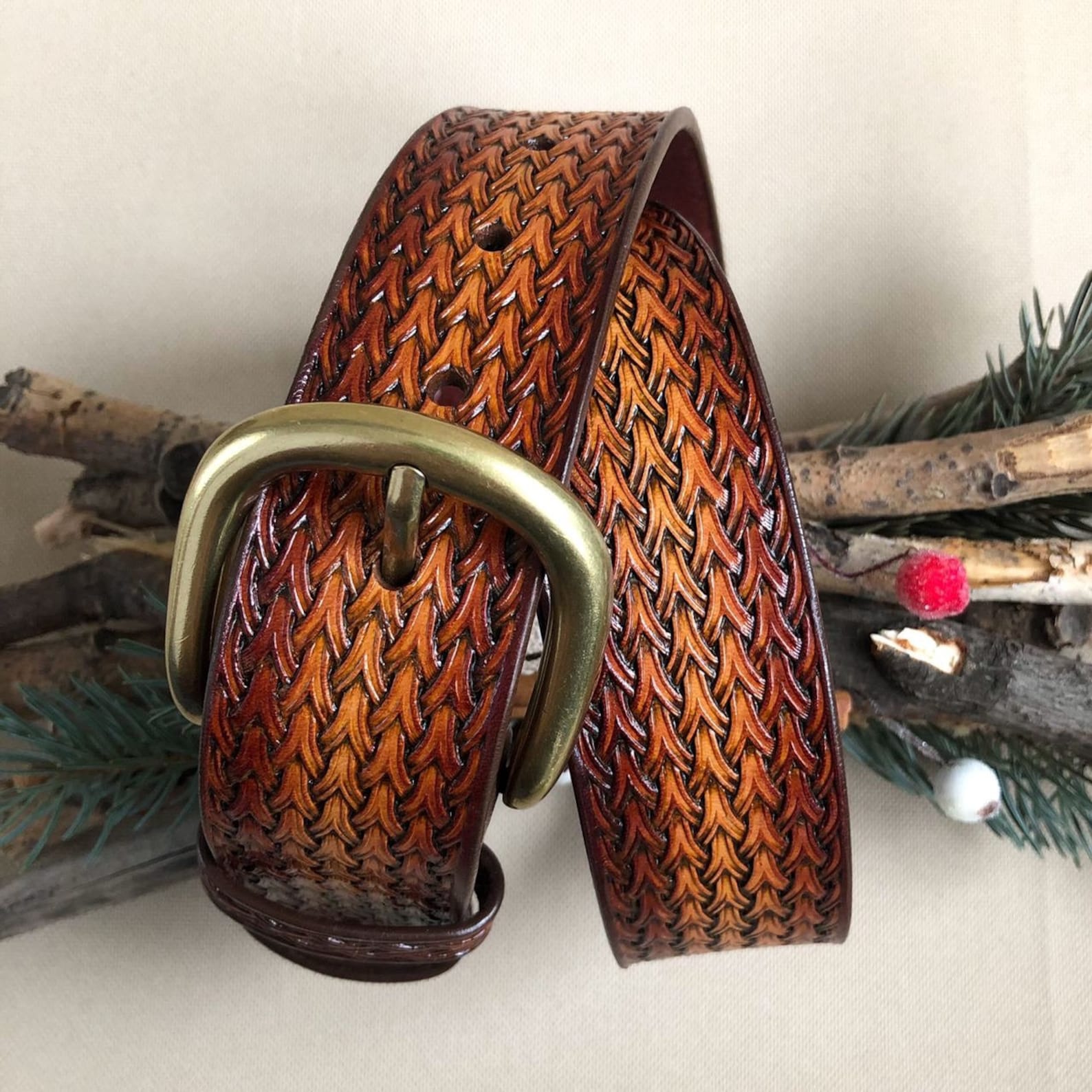 Hand tooled leather belt Sunburst leather belt men Embossed | Etsy