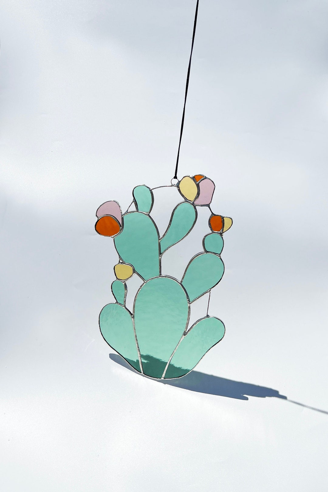 Cactus Stained Glass Panel, Stained Glass Suncatcher, Stained Glass ...