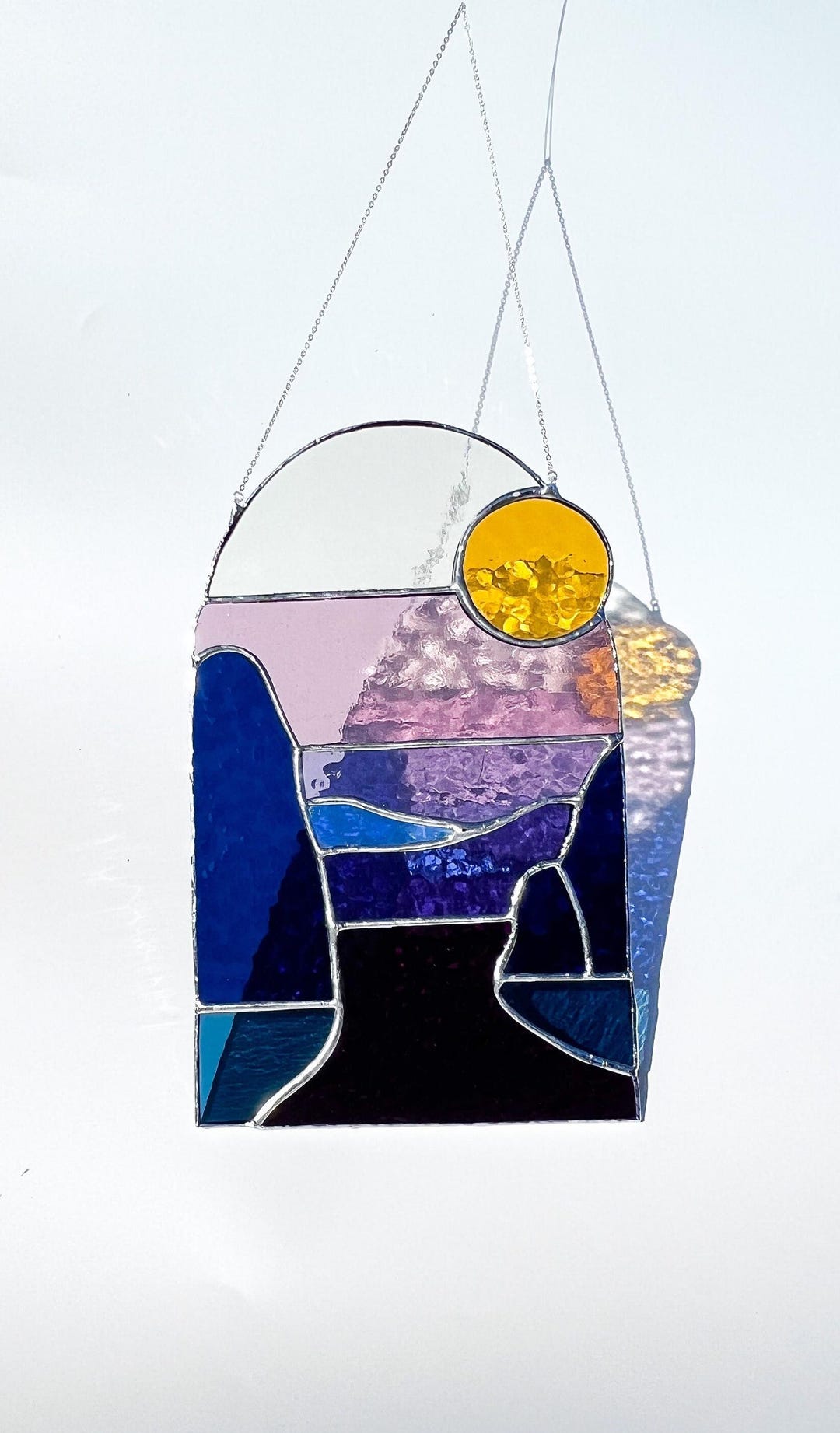 Handmade Stained Glass Suncatcher, Abstract Landscape Window Hanging - Etsy