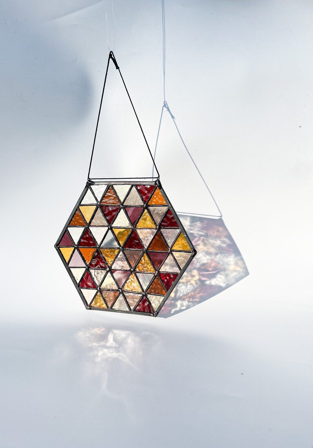 Stained Glass Geometric, Hexagon Stained Glass Window Hangings, Sun ...