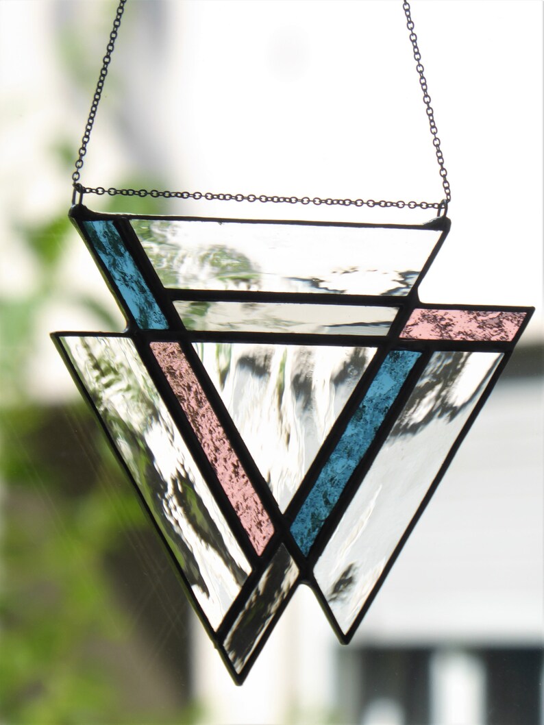 Triangle Stained Glass Window Hanging Suncatcher Minimalist Wall Art - Etsy