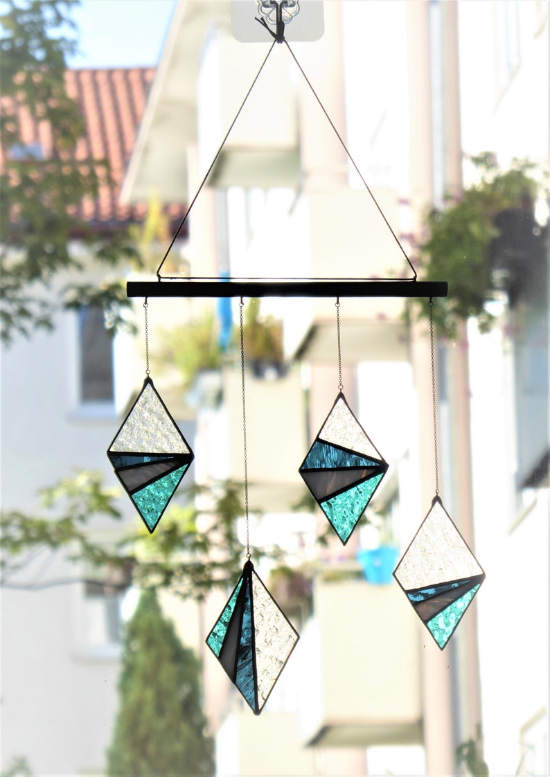 Mid Century Modern Stained Glass Mobile: Geometric Window Suncatcher - Etsy