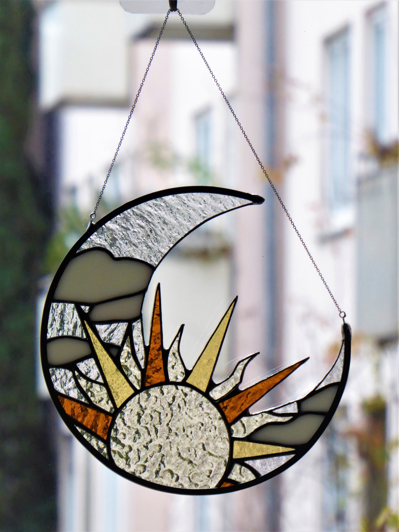 Stained Glass Sun Moon Suncatcher Stained Glass Window - Etsy